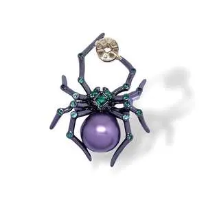 NINEMOO Mystic Spider Purple Pearl Brooch - Black