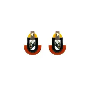 GISSA BICALHO Handmade Acrylic Earring Deco S Stone Mirror Drop Mustard - Brown