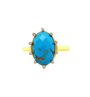 GEM BAZAAR JEWELLERY Gold / Blue Turquoise Crown Ring - Gold/blue