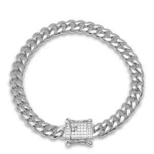 STEELTIME Stainless Steel 8mm Miami Cuban Bracelet With Cz Box Clasp 8 Inch - Silver