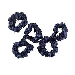 SOFT STROKES SILK Pure Mulberry Silk Regular Scrunchie Set Of Five In Navy - Blue