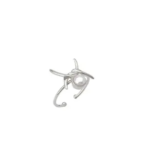 SPERO LONDON Barbed Wire Design Pearl Adjustable Sterling Natural Hammered Ring - Silver