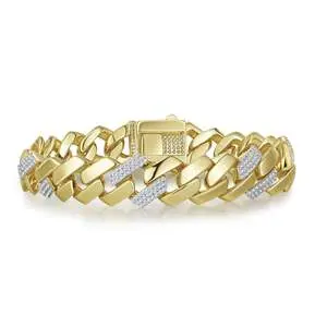 GENEVIVE Clear Cubic Zirconia Cuban Link Bracelet For - Gold