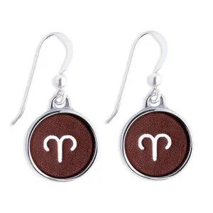 N'DAMUS LONDON Silver / Brown Zodiac Aries Brown Leather Earrings - Silver/brown