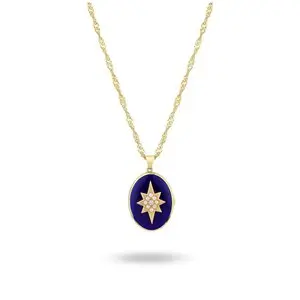 LINYA JEWELLERY Navy Enamel Pole Star Locket - Blue