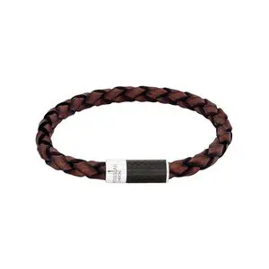 Tateossian Brown / Silver Carbon Pop Bracelet With Brown Leather And Black Carbon Fibre - Brown/silver