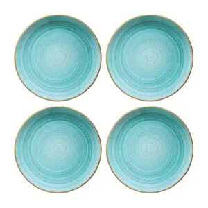 Turgla Home Aqua Round Porcelain Plate Set Of Four - Blue