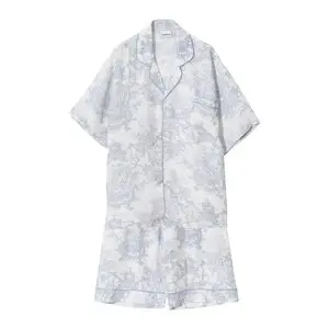 LUNALUZ French Toile Bamboo Rayon Pyjama Set - Blue
