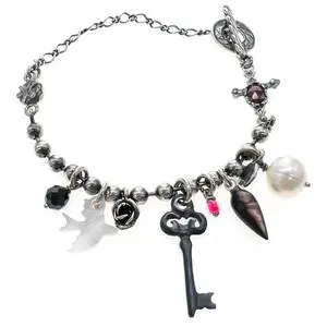 GEM KINGDOM Red / Silver / Black Back To The Future Sterling Silver Bracelet With Key - Red/silver/black