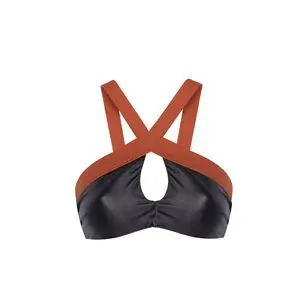 YORSTRULY Cross Berg Bikini Top Colour Bikini Top With Faux Leather Fabric & Removable Paddings - Black
