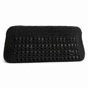 HAMEL ATELIER Handwoven Leather Raffia Clutch - Black
