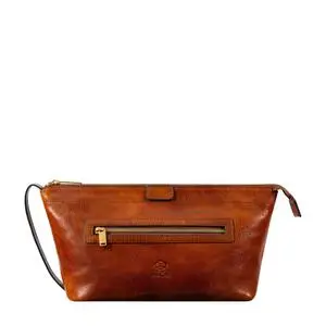 TIME RESISTANCE Cognac Leather Cosmetic Bag Dopp Kit Ragtime - Brown