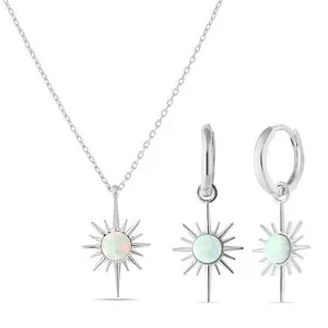 SPERO LONDON White Opal Northernstar Sterling Pendant Necklace & Earring Set - Silver