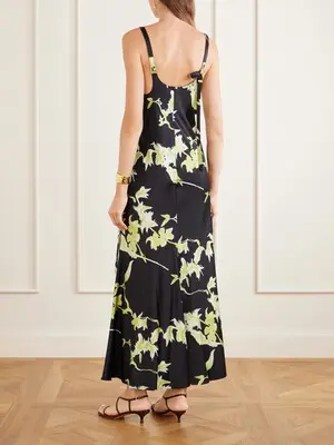 Sportmax Balia Floral Print Gathered Satin Maxi Dress