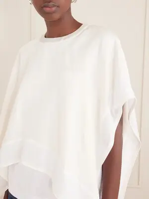 Sacai Layered Cotton-trimmed Satin Blouse - Neutrals