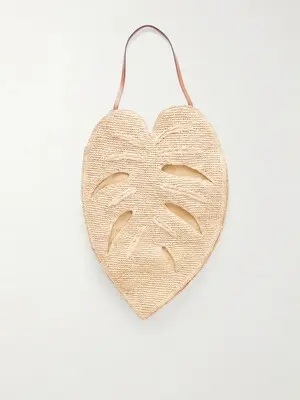 Staud Palm Leather-trimmed Raffia Tote