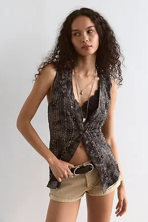 Free People Arden Embellished Vest Jacket
