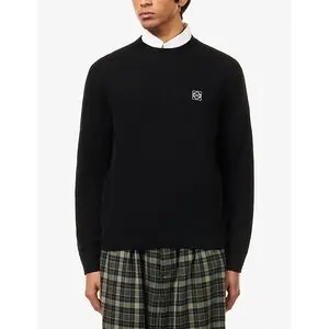 Loewe Crewneck Wool Jumper With Anagram Embroidery - Black