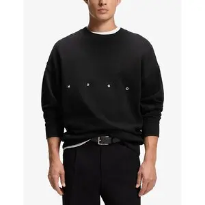 Hugo Oversized Cotton Sweatshirt With Embroidered Logo And Graphic Print