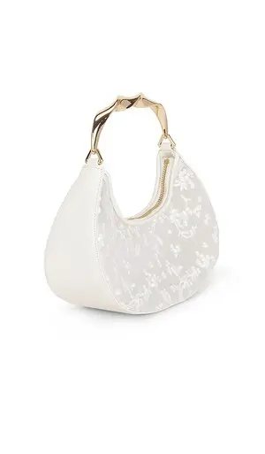 Simkhai Nixi Floral Embroidered Mesh Twist Handle Bag - White