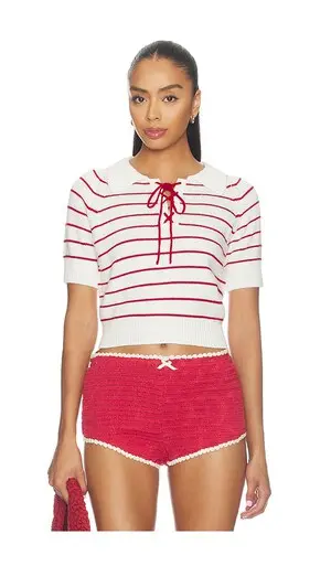 For Love & Lemons Betsy Striped Polo Tee In . Also - Multi