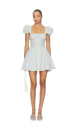 For Love & Lemons Saltwater Striped Linen Puff Sleeve Mini Dress In . Also - Blue