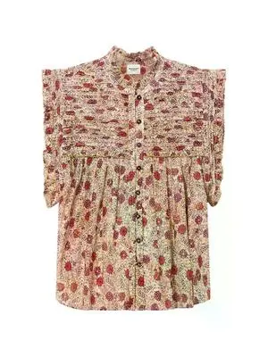MARANT ETOILE Sleeveless Floral Print Top With Ruffled Trim - Neutrals