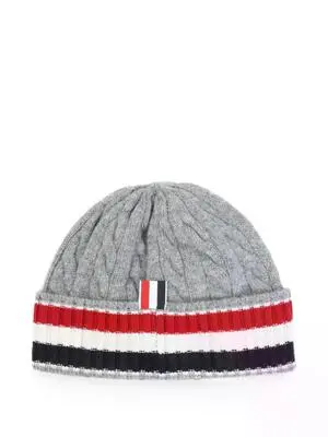 Thom Browne Cable-knit Striped Beanie Hat - Grey