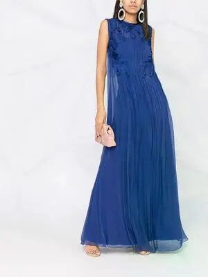 Alberta Ferretti Ribbon-applique Fully-pleated Silk Dress