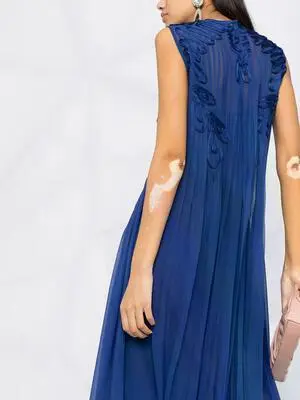Alberta Ferretti Ribbon-applique Fully-pleated Silk Dress