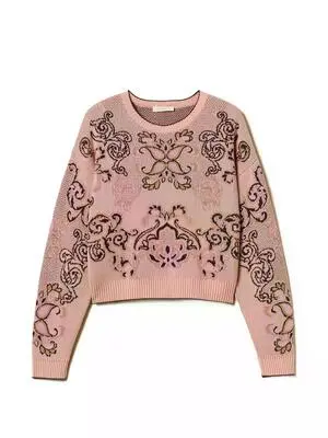 TWINSET Jacquard-Knit Wool Sweater With Crew Neck