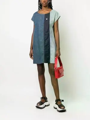 Moschino Denim Color-block Dress With Heart Applique