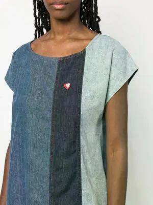 Moschino Denim Color-block Dress With Heart Applique