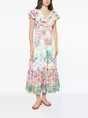 PAPER LACE Floral-print Ruffled Midi Dress
