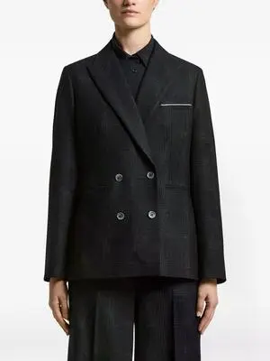 Peserico Double-breasted Checked Jacket - Blue