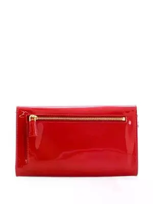 Prada Triangle Logo Envelope Chain Patent Mini Clutch Bag - Red