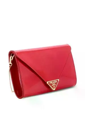 Prada Patent Leather Mini Clutch With Chain Strap - Red