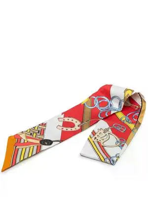 Hermès 2014-2026 Brides Et Gris-gris Silk Twilly Scarf Scarves - Red