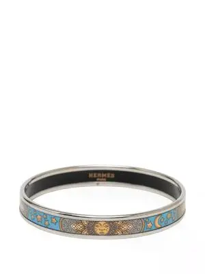 Hermès 20th Century Narrow Sun Moon Stars Enamel Bangle 65 Costume Bracelet - Blue