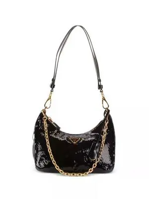 Prada Re-nylon Sequin-embellished Shoulder Bag - Black