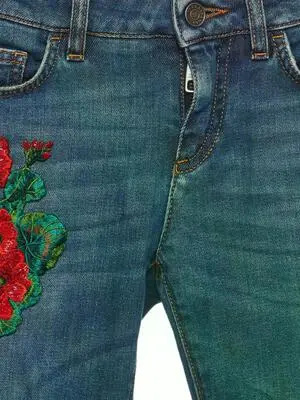Dolce & Gabbana Skinny Jeans With Sequined Floral Appliqu