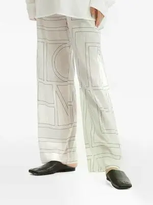 TOTEME Wide-leg Trousers With Logo Embroidery - White