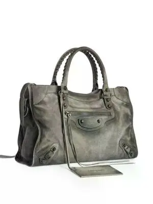 Balenciaga Medium Le City Waxed Suede Tote Bag - Grey
