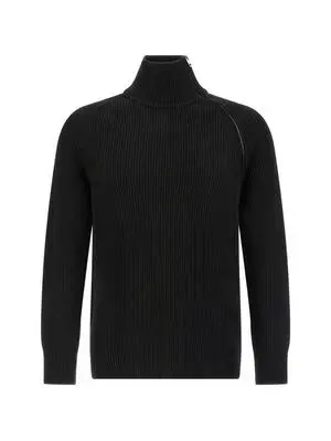 RIVIERA Ribbed Zip Sweater Black