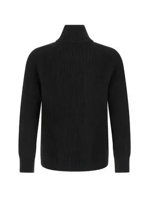 RIVIERA Ribbed Zip Sweater - Black