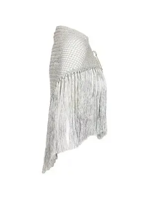 CHIARA IS Crochet-knit Fringed Shawl - Silver