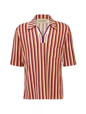 Valentino Garavani Striped V-neck Polo Shirt - Orange