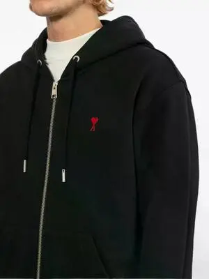 AMI Paris De Coeur Zip-up Hoodie - Black
