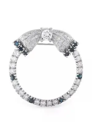 LB EXCLUSIVE Diamond And Sapphire Open-circle Bow-motif Brooch - Silver