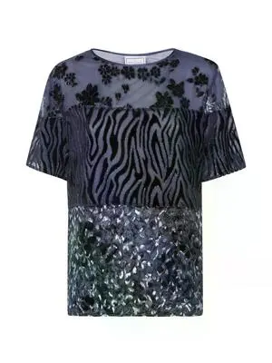 PIERRE-LOUIS MASCIA Patchwork-pattern Devoré T-shirt - Grey